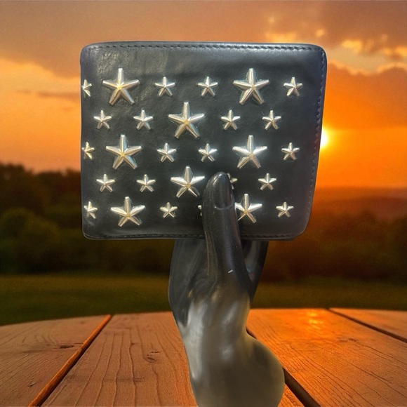 Jimmy Choo | Bags | Jimmy Choo Black Wallet With Silver Star Accents ...